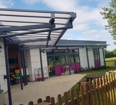 School canopy Roman Way First School Royston | A&S Landscape A&S Landscape