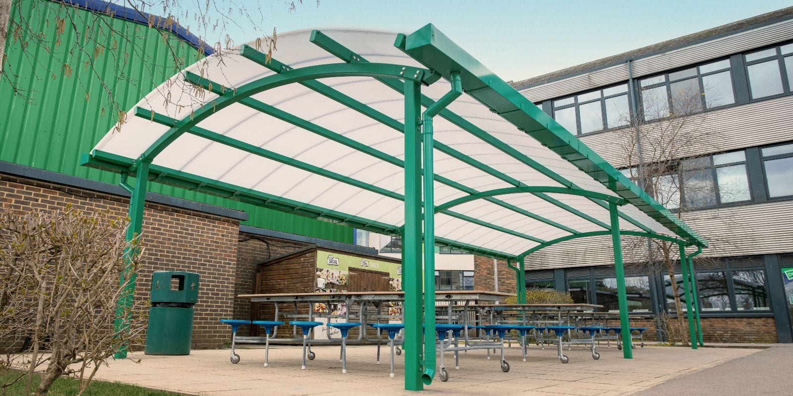 Oasis Academy Coulsdon in Surrey Add Curved Roof Dining Canopy | A&S ...